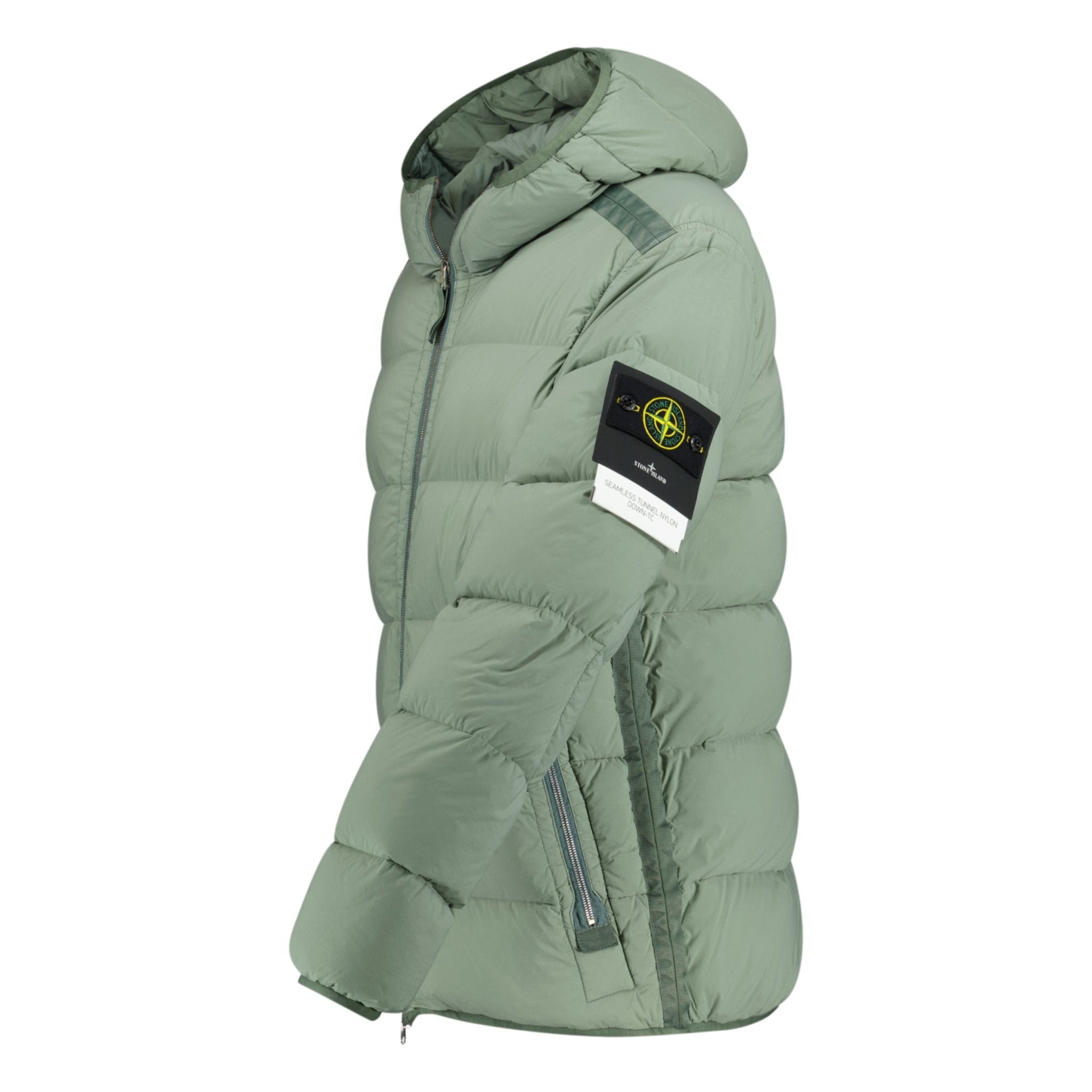 STONE ISLAND HOODED PUFFER JACKET IN SEAMLESS TUNNEL NYLON MINT GREEN ...